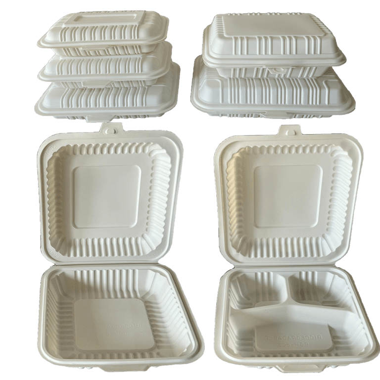 Bioplastic Cornstarch Clamshell Boxes - Disposable Food Containers